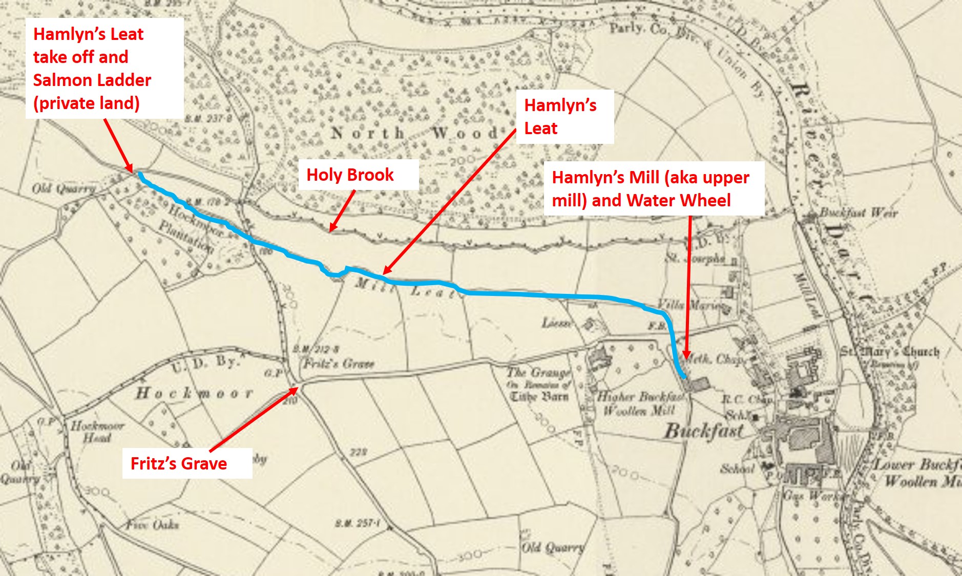 HAMLYNS LEAT FROM HOLY BROOK TO UPPER (HAMLYNS) MILL AT BUCKFAST ...