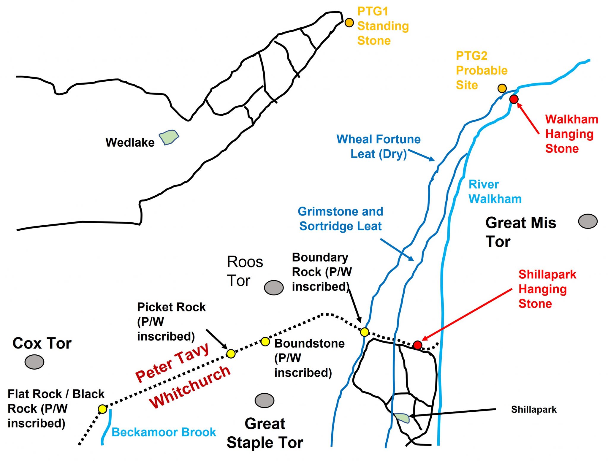 Walkham Hanging Stones, Peter Tavy Granite (PTG) Stones and Whitchurch ...