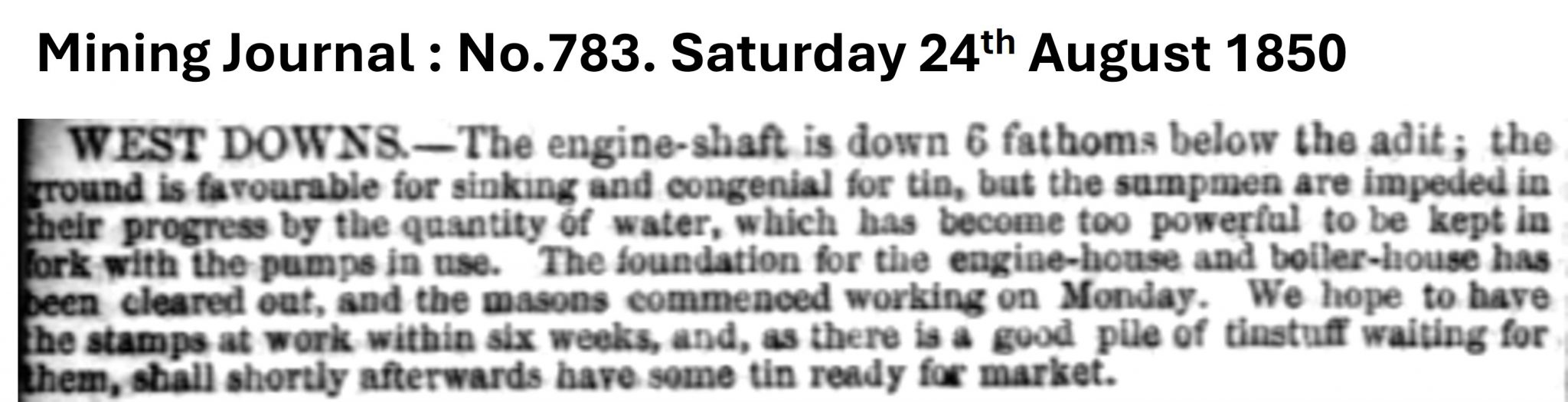 Westdown Mine (aka West Downs Consolidated Mining Company / East Wheal ...